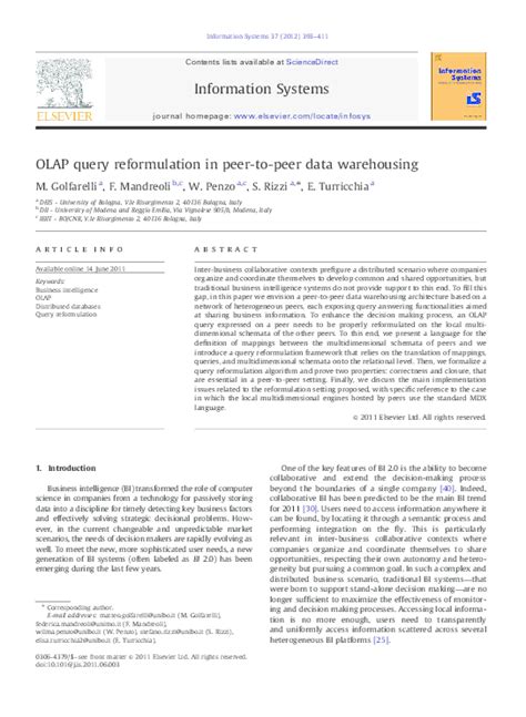 Pdf Olap Query Reformulation In Peer To Peer Data Warehousing