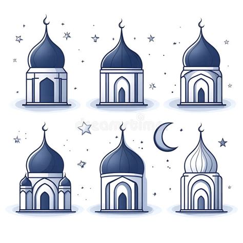 Six Elegant Mosque Dome Designs Islamic Architecture Illustrations For Ramadan Stock