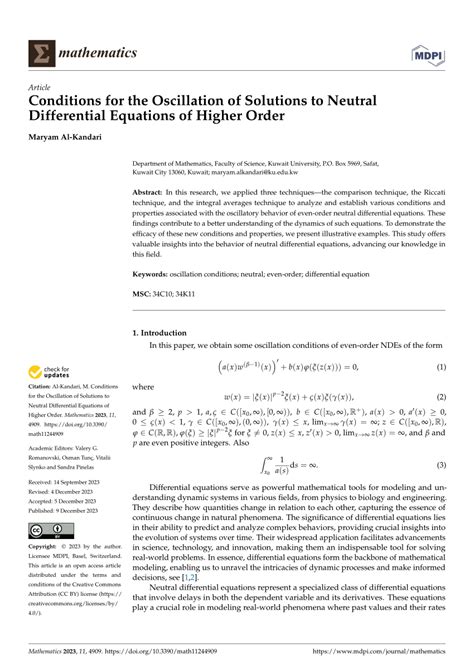 Pdf Conditions For The Oscillation Of Solutions To Neutral Differential Equations Of Higher Order