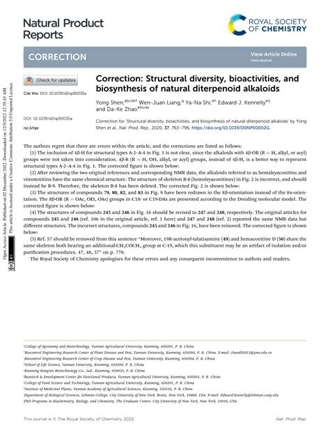 Pdf Correction Structural Diversity Bioactivities And Biosynthesis Of Natural Diterpenoid