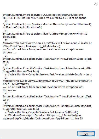 com error 0x80004005 in initialization of corewebview2 · issue 1066