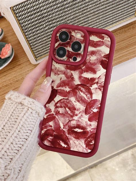 1개 입술 키스 패턴 마이크로홀 디자인 보호 폰 케이스 Iphone 11 Pro Max 12 Pro Max 13 Pro Max