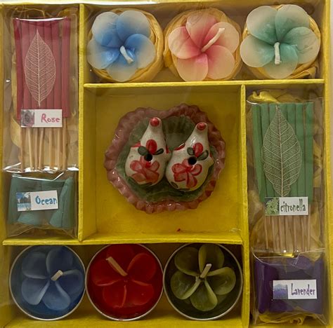 Thai Incense Set Box With Candle Flower Sticks And Incense Holder Etsy