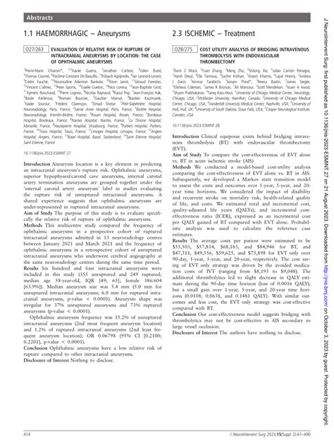 Pdf O27 263 Evaluation Of Relative Risk Of Rupture Of Intracranial Aneurysms By Location The