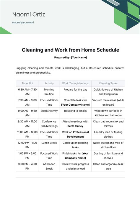 Free Cleaning and Work from Home Schedule Template to Edit Online
