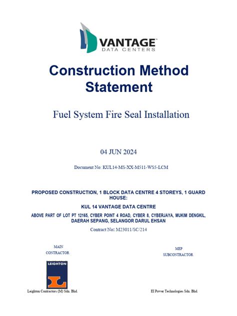 Construction Method Statment Fire Seal Installation Pdf Personal Protective Equipment Safety