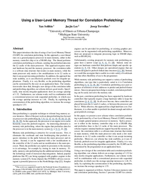 pdf correlation prefetching with a user level memory thread josep
