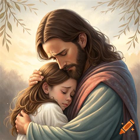 Illustration Of Jesus Hugging A Crying Young Girl On Craiyon
