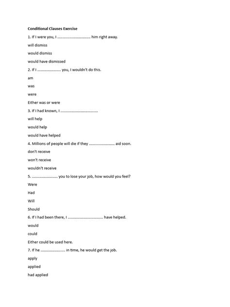 Conditional Clauses Exercise Pdf