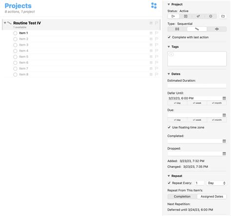 Repeating Project With Sequential Tasks Omnifocus The Omni Group User Forums