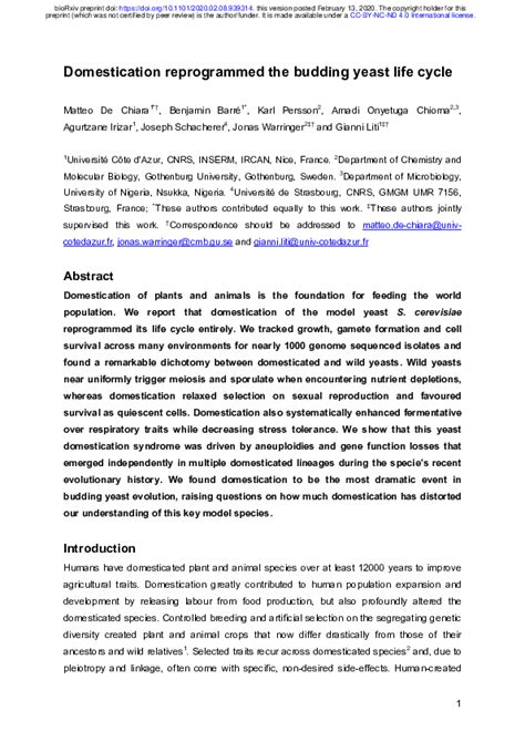 Pdf Domestication Reprogrammed The Budding Yeast Life Cycle