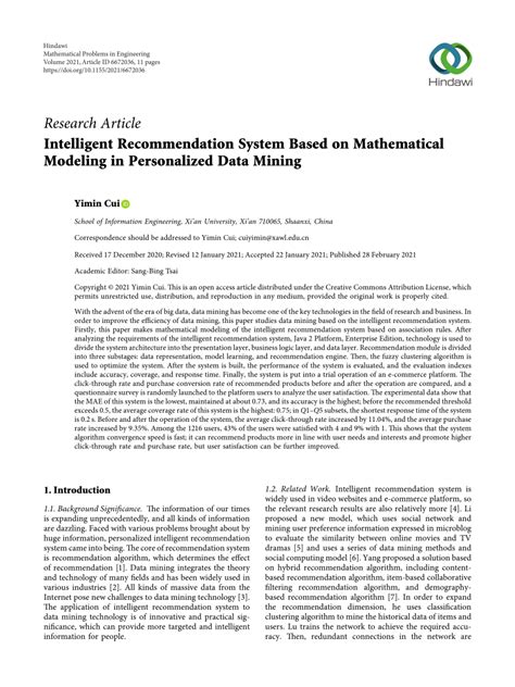 Pdf Intelligent Recommendation System Based On Mathematical Modeling