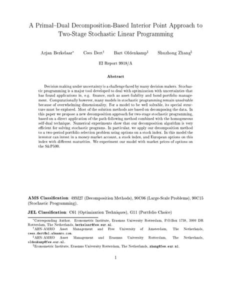 A Primal Dual Decomposition Based Interior Point Approach To Two Stage Stochastic Linear