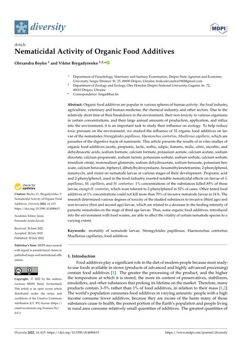 Pdf Nematicidal Activity Of Organic Food Additives