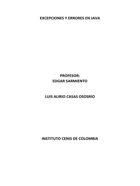 Excepciones Y Errores En Java Pdf Java Lenguaje De Programación
