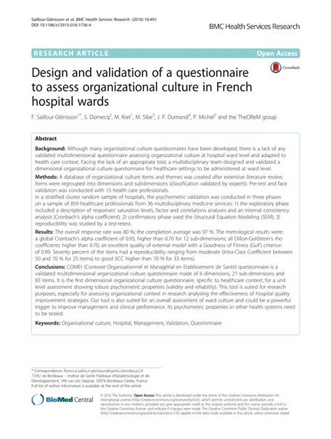 Pdf Design And Validation Of A Questionnaire To Assess Dokumentips