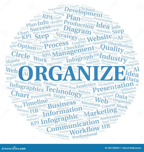 Organize Typography Word Cloud Create With The Text Only Stock Illustration Illustration Of