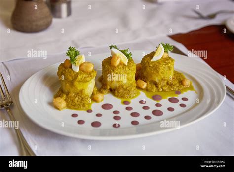 Traditional Peruvian Meal Called Ocopa Arequipena Served In A
