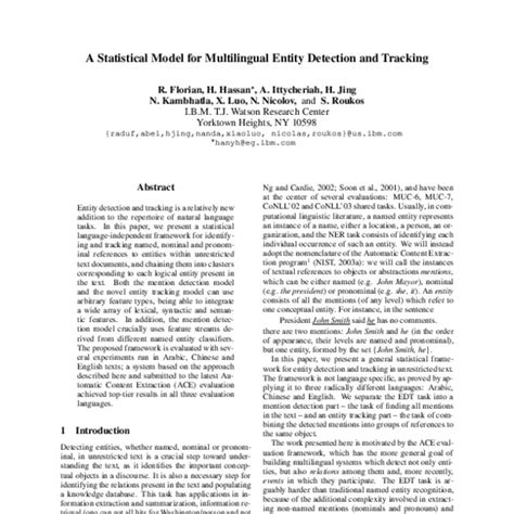 A Statistical Model For Multilingual Entity Detection And Tracking