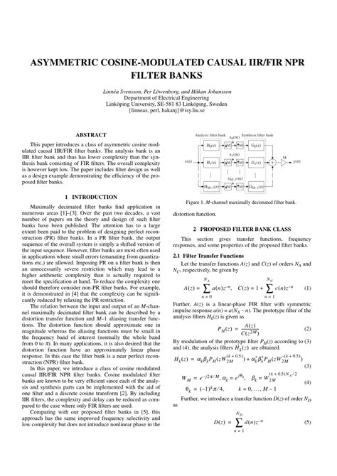 Pdf Asymmetric Cosine Modulated Causal Iirfir Npr Filter Banks