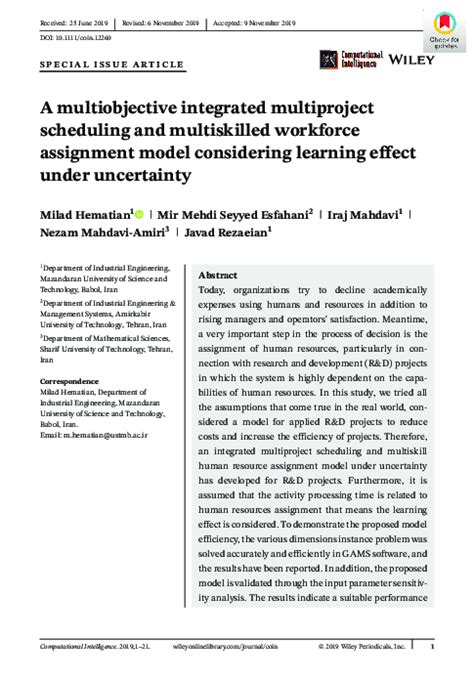 Pdf A Multiobjective Integrated Multiproject Scheduling And