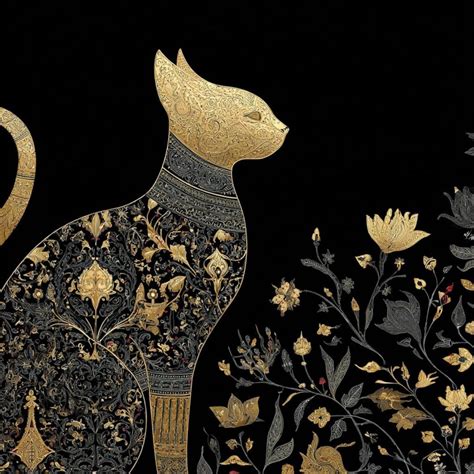 20 Islamic Folk Art Cat Clipart  Golden Ornate Feline