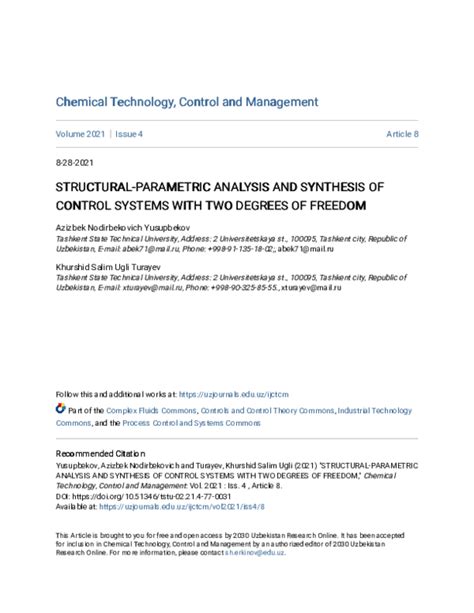 pdf structural parametric analysis and synthesis of control systems