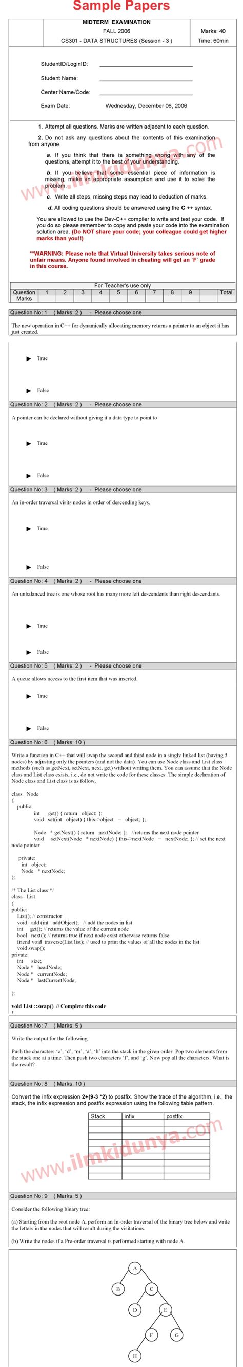 cs301 data structures bs computer science vu university past papers