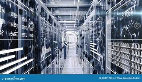 Animation Of Interface With Data Processing And Network Of Connections Against Computer Server