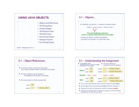 Lecture Slides On Using Java Objects Cs 230 Docsity