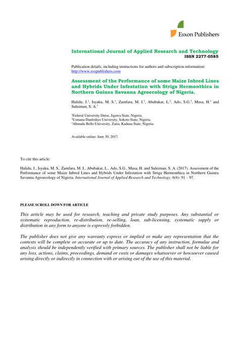Pdf Assessment Of The Performance Of Some Maize Inbred Lines And