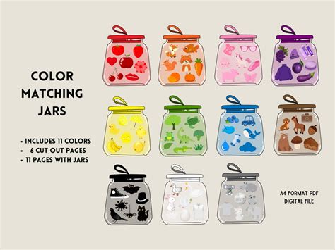 Color Matching Jars Color Sorting Jars Color Sorting Game Etsy