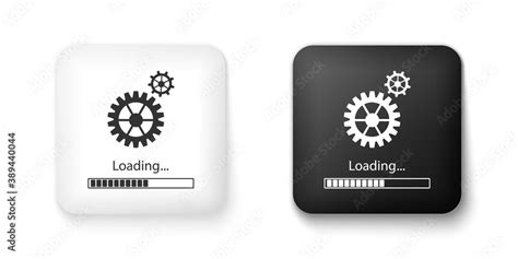 Black And White Loading And Gear Icon Isolated On White Background Progress Bar Icon System