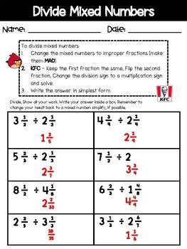 Divide Mixed Numbers KFC Anchor Chart Worksheet By Ayas CraftLab