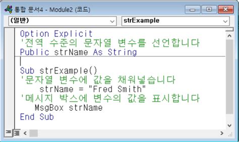 Vba 문자열 변수 유형 Dim String Automate Excel