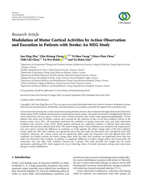 Pdf Modulation Of Motor Cortical Activities By Action Observation And Execution In Patients