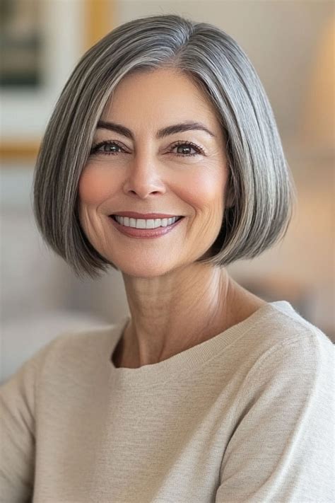 47 Bob Hairstyles For Women Over 50 Polished Sleek Side Part Silver Bob