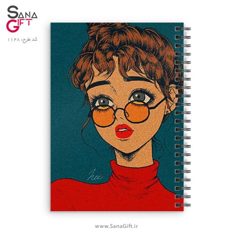 دفتر سیمی طرح نقاشی دختر مو فرفری عینکی • سانا گیفت