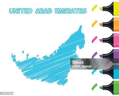 아랍에미레이트연방 맵 손 드로잉 흰색 배경 블루 형광펜 0명에 대한 스톡 벡터 아트 및 기타 이미지 0명 국가 지리적 지역