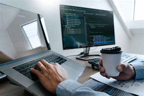 Programmer Typing Code On Desktop Computer Developing Programming And Coding Technologies