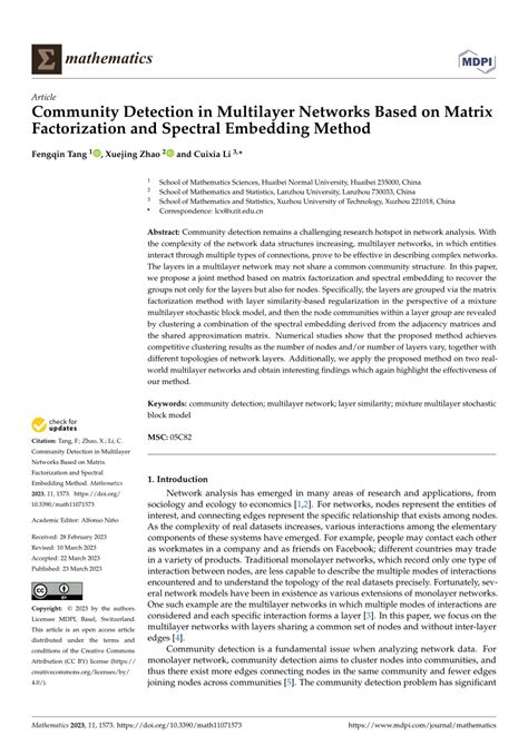 pdf community detection in multilayer networks based on matrix