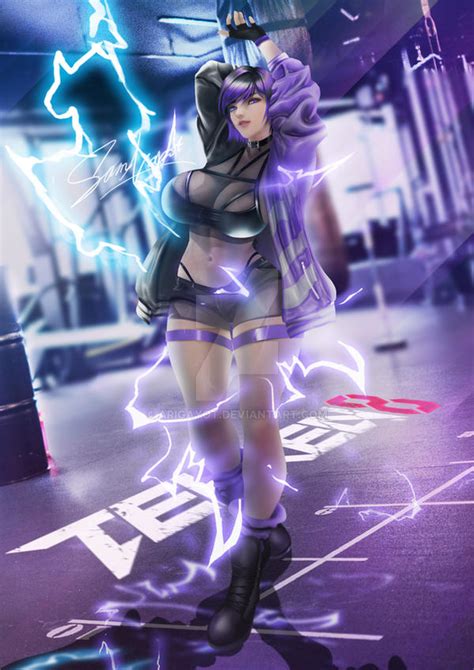 Rule 34 1girls Arigayot Athletic Female Big Breasts Black And Purple Hair Cleavage Deviantart