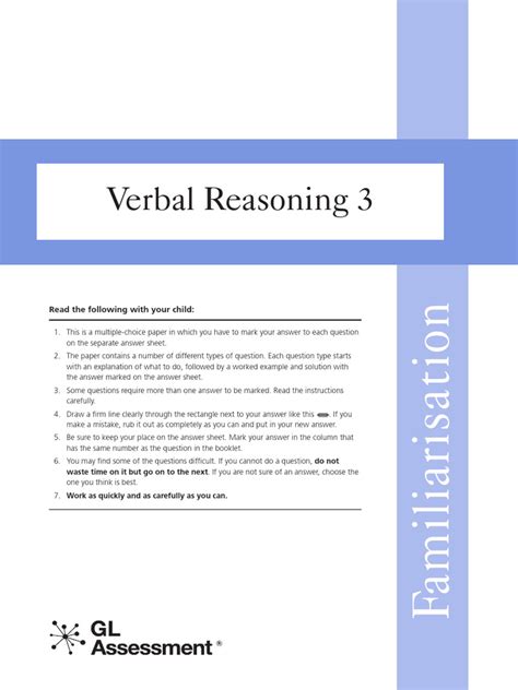 Verbal Reasoning 3 Test Booklet And Answer Sheet Pdf