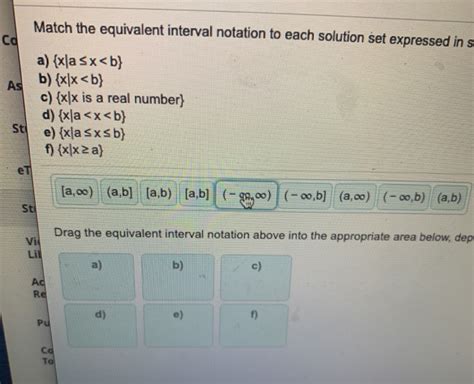 Solved Match The Equivalent Interval Notation To Each