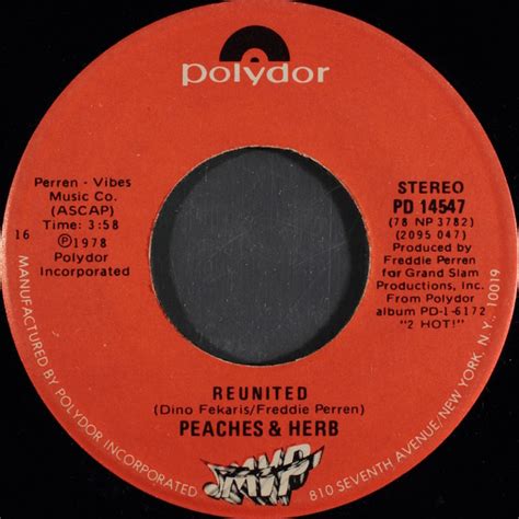 Peaches And Herb Reunited Vinyl 16 Goldisc Pressing 7 45 Rpm