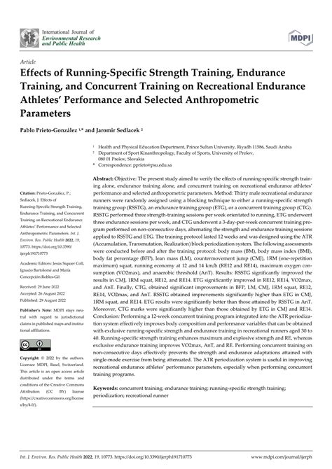 Pdf Effects Of Running Specific Strength Training Endurance Training And Concurrent Training