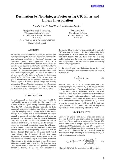 Pdf Decimation By Noninteger Factor Using Cic Filter And Linear