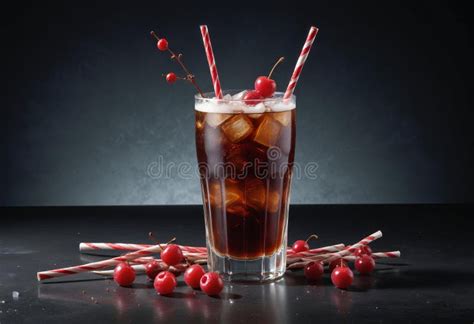 Glass Of Coke With A Sugar Rim And Small White Crystal Chips Stock