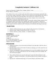 Observing Collisions And Conservation Of Momentum And Energy Course Hero