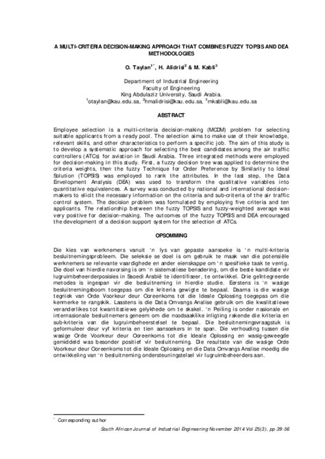 Pdf A Multi Criteria Decision Making Approach That Combines Fuzzy